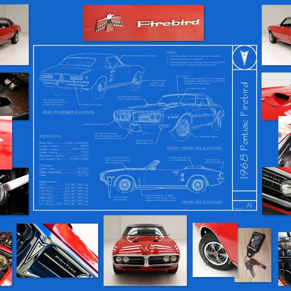 1965 Ford Mustang Blueprint Poster 18"x24" (digital Image File) - Etsy