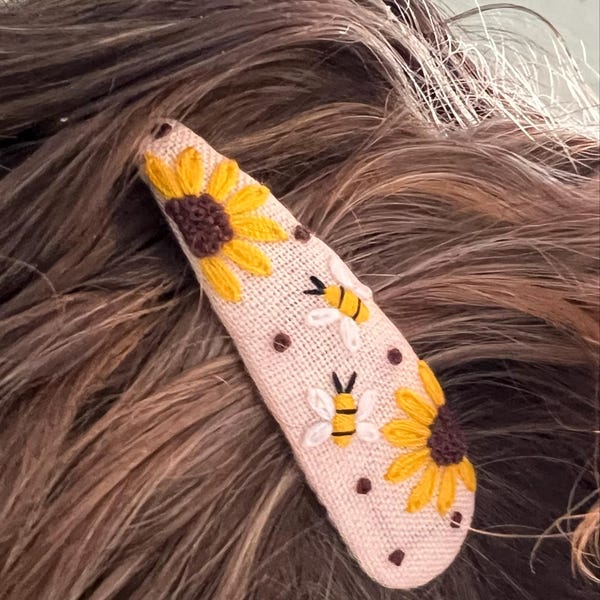 Hand Embroidery Barrette Hair Clips in Soft Pink - Set of 2 (one Pair ...