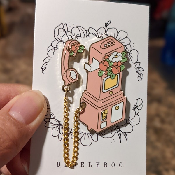 Pink Phone Enamel Pin - Aesthetic Cute Pastel Flowers Kawaii Gold Chain ...