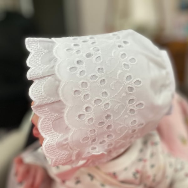 Large Vintage Style Eyelet Baby Bonnet, Christening Bonnet, Baptism ...