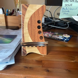 Blue Wood Marquetry Inlaid Phone Stand Wood Phone Stand Bamboo Phone ...