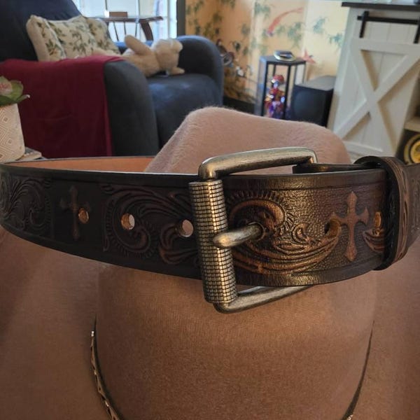 Genuine Leather Snap-on Belt, Engraved Leather Belt, 100% Full Grain ...