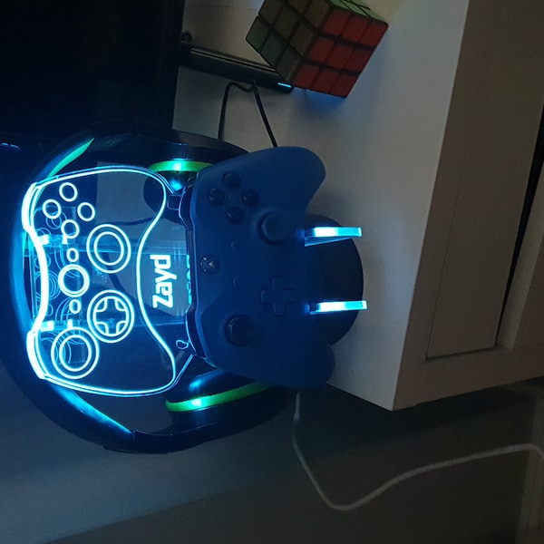 Personalised Neon Green Controller and Headset Gaming Station With ...