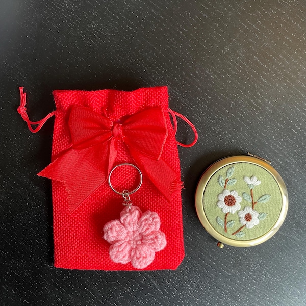Wild Flower Embroidered Compact Mirror Comes With a Drawstring Bag ...