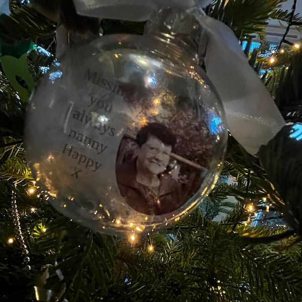 Floating Photo Memorial Memory Bauble, Special Bauble, Personalised ...