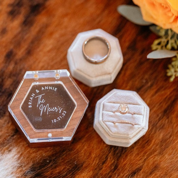 Hexagon Double Flip Ring Box With Clear Acrylic Lid - Wedding Ring ...