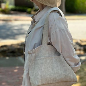 Small Linen Tote Bag With Two Pockets, Handmade Linen Bag With Lining ...