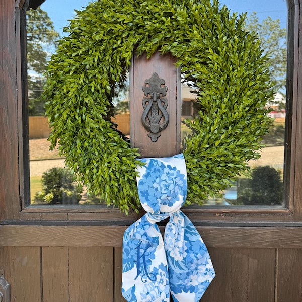 Monogram Floral Chinoiserie Wreath Sash for Front Door, Personalized ...