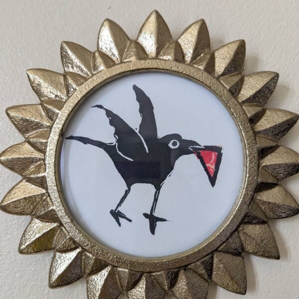 Crow and Pizza Block Print-linocut - Etsy