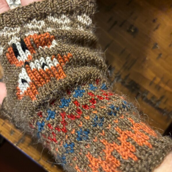 Fair Isle Fox Mitten, Knit Fingerless Gloves, Fair Isle Mittens, Hand ...