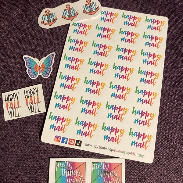 Rainbow Happy Mail Sticker Sheet, Etsy Sticker, Thank You Note, Small ...