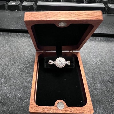 Flip-up Engagement Ring Box / Pocket Proposal Ring Holder / Slim Wooden ...