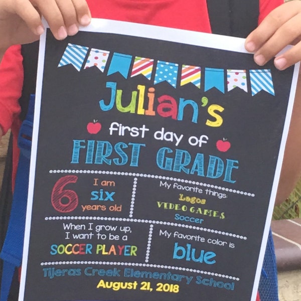 First Day of First Grade Boy Sign PRINTABLE, 1st First Day of School ...
