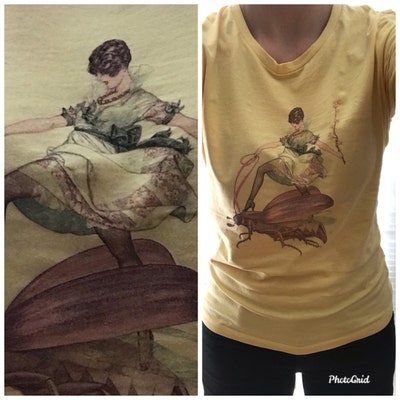 Woman Riding A Large Flying Insect, Women's Boyfriend, Vintage ...