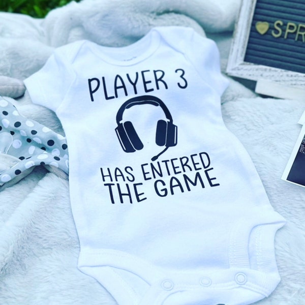 Player Three Has Entered the Game Baby Bodysuit, Baby Announcement ...