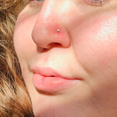 14K Solid Yellow Gold , L-shape Bar Nose Stud, Diamond Nose Stud, Micro ...