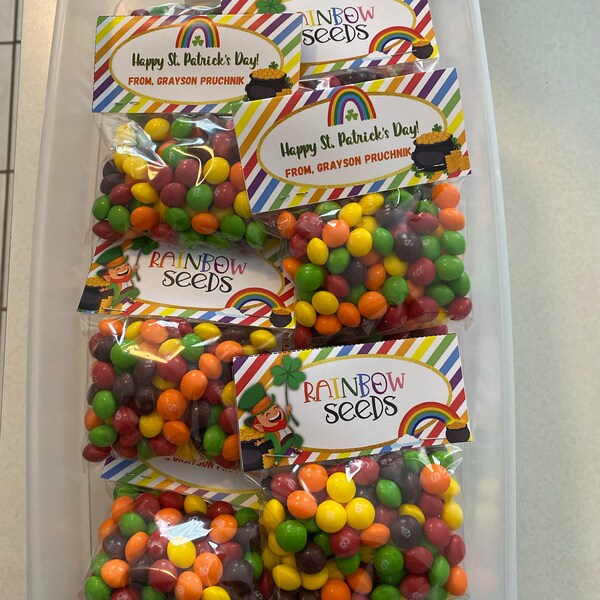 Editable Rainbow Seeds St Patrick's Day Treat Bag Topper, Rainbow ...