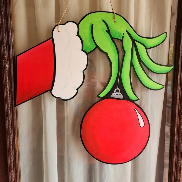 Grinch Hand Wood Sign Unfinished Wood Door Hanger Christmas MDF Paint ...