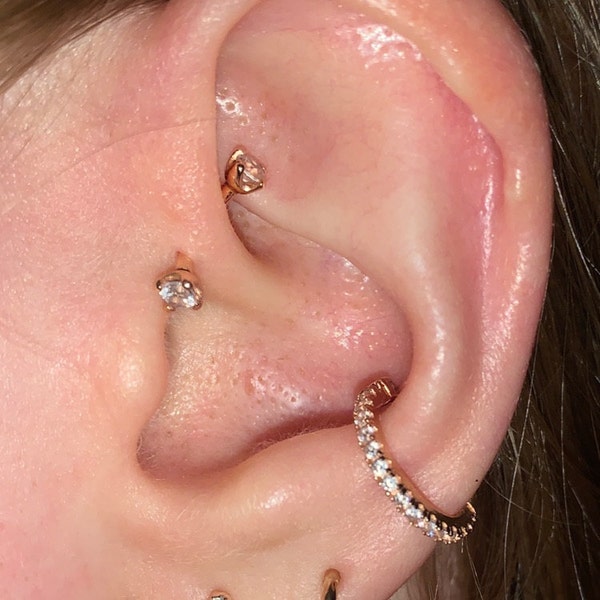 14k Solid Gold Rook Piercing,daith,internally Threaded Curved Barbell.2 ...