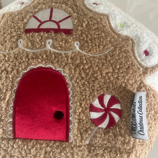 Gingerbread House Plush Sherpa Cushion Pillow, Khaki, Merry Christmas ...