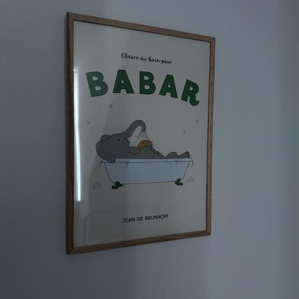 Babar the Elephant Bath Time Print, BABAR, Nursery Print, Kids Bedroom ...