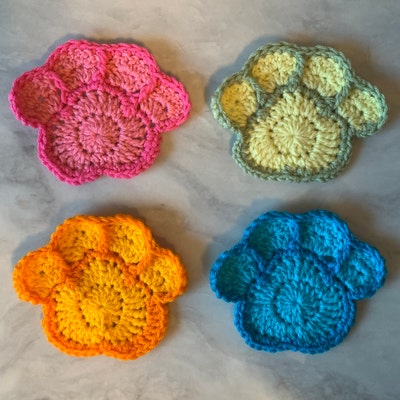 Crochet Coaster Pattern, Crochet Paw Coaster Pattern, Animal Coaster ...