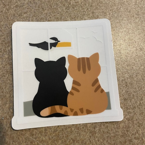 Bird Watching Cats Vinyl Sticker, Cute Laptop Decal - Etsy