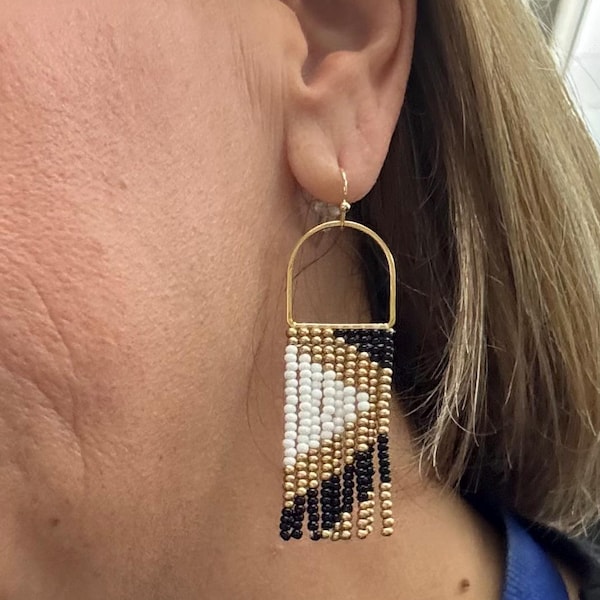 Handmade Seed Bead Earrings by Modish / Beaded Long Oval Metal Post ...