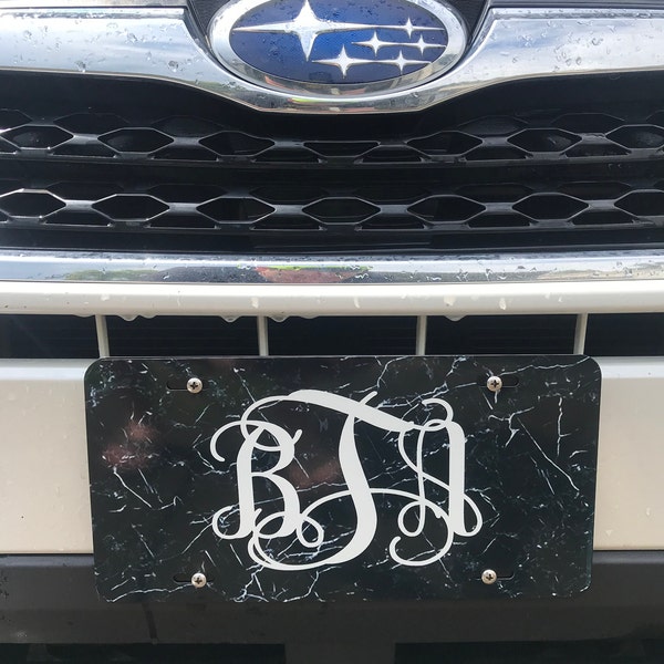 Marble Monogram License Plate: Personalized Car Tag White or Black - Etsy