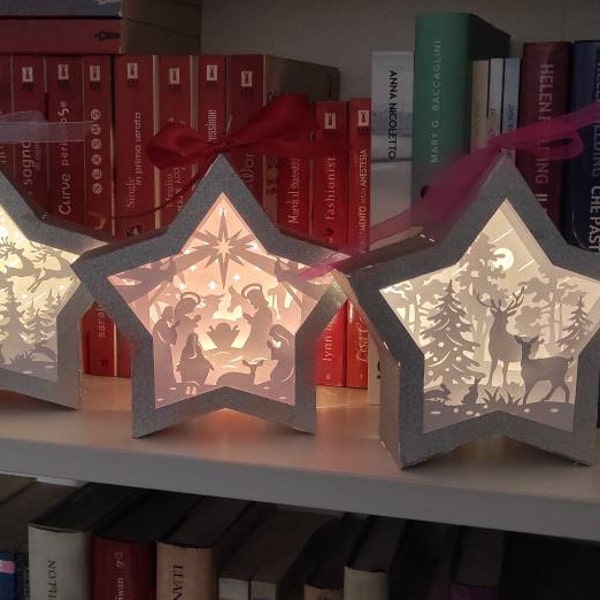 Pack 4 Merry Christmas Hanging Star Lantern Shadow Box SVG Template ...