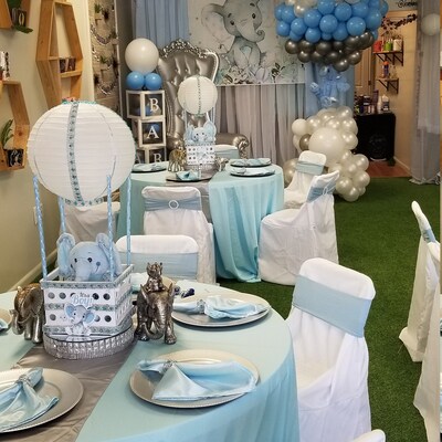 Peanut Elephant Centrepiece for Baby Boy Shower in Light Blue & Gray ...