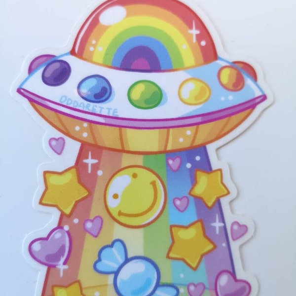 Rainbow UFO Sticker - Transparent Sticker - Vinyl Sticker - Die Cut ...