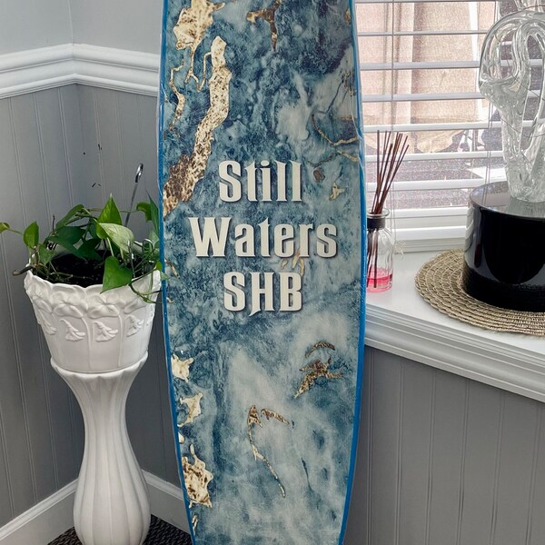 Surfing Inspired Accent Wall Led Light: Blue Marble Effect Surfboard ...