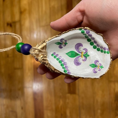 Oyster Shell Ornament, Palm Tree Ornament, Decoupaged Oyster, Christmas ...