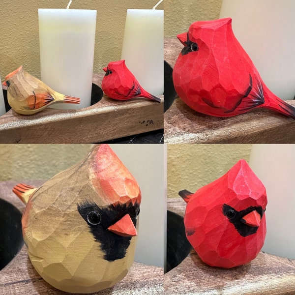 Handmade Cardinal Wood Carving Bird Figurine Cardinals Wood Cardinal ...