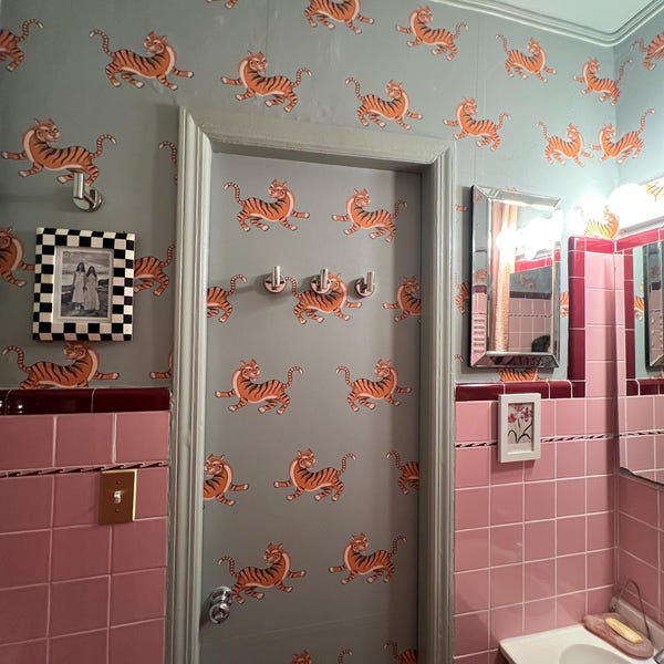 Traditional Tiger Wallpaper, Aztec Tiger Sage Wallpaper, Vintage ...