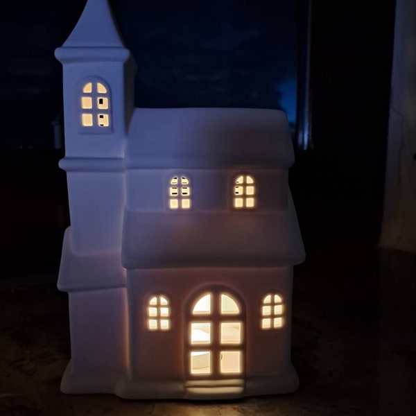 Candle House Sets, E.g. 9-piece Including Church, Ceramic White, Light ...