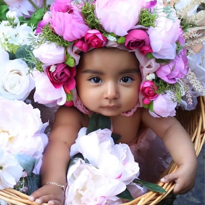 Flower Bonnet, Floral Bonnet, Garden Bonnet, Sitter Bonnet, Baby Hat ...