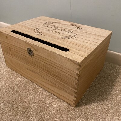 Personalised Wooden Card Box Post Box, Wedding Cards Memory Box ...