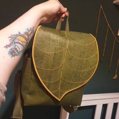 Green Cork Leather Leaf Backpack Made From Plant Based - Etsy Canada