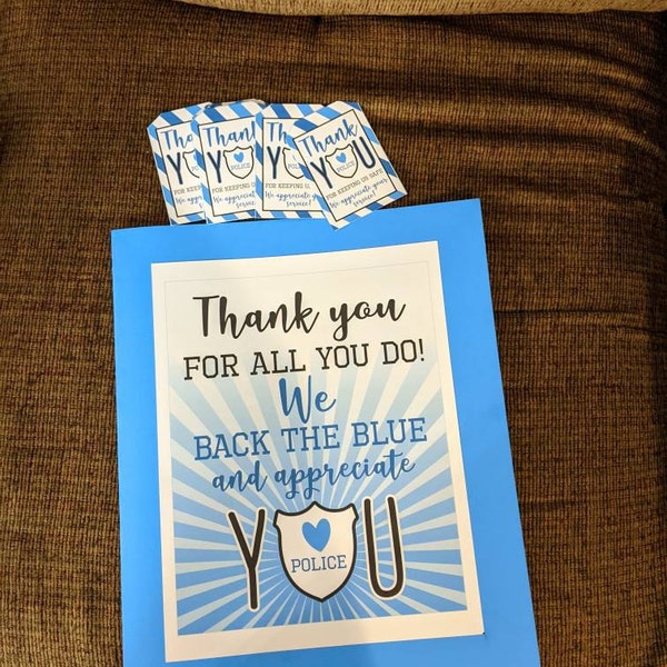 Police Appreciation Printable Sign and Gift Tags, We Back the Blue and ...