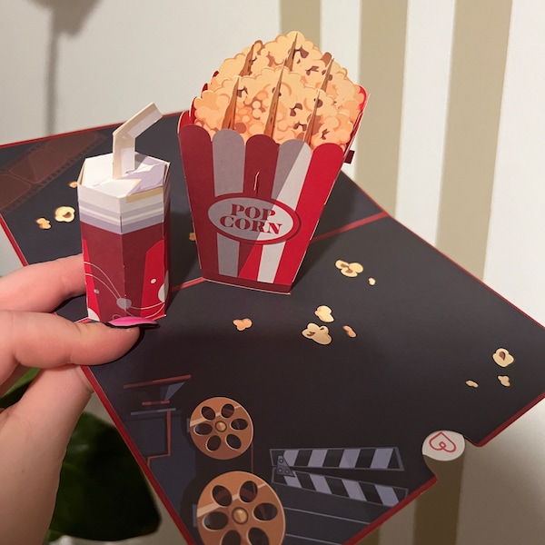 Pop Up Karte Kino Popcorn - 3D Kinogutschein, Geburtstagskarte für ...