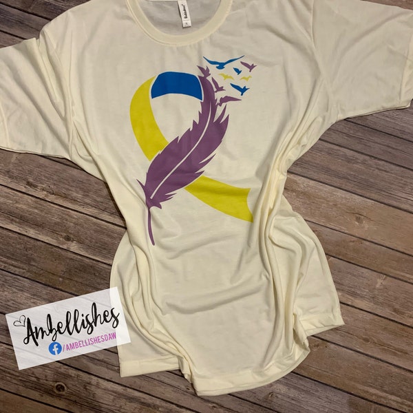 Feather Blue Yellow Purple Ribbon SVG, Bladder Cancer Svg, Awareness ...