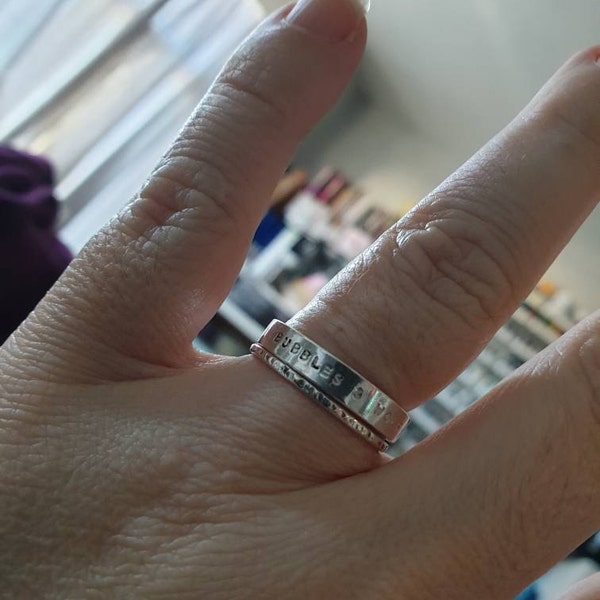 Hand Stamped Sterling Silver Band Ring, Personalised Ring, Mummy Ring ...