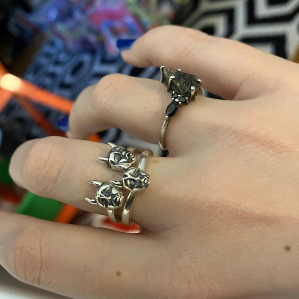 Demons Ring Set /2 in 1 Ring /925 Sterling Silver Ring /2 Pcs Silver ...