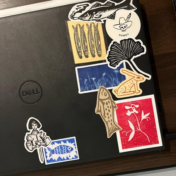 Ginkgo Leaf Sticker | Linocut Sticker | Vinyl Decal | Water-proof ...