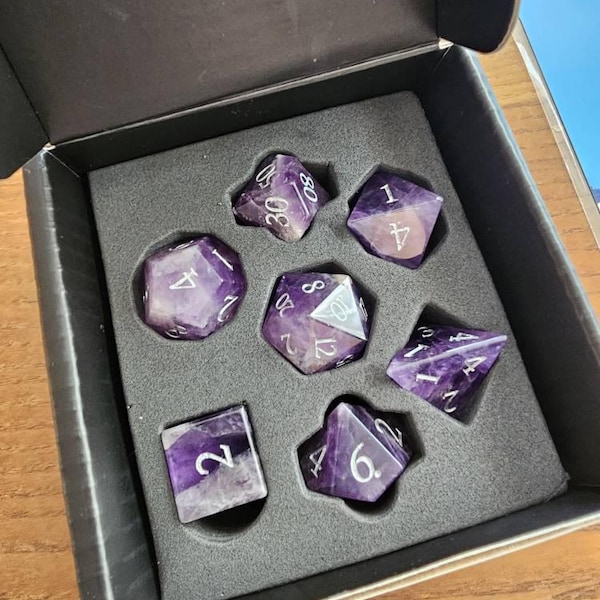 Natural Amethyst Dice Set| Gemstone D20 D&D Dice Set| Dungeons and ...