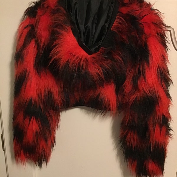 Funki-b Faux Fur Fluffy Cozy Jacket Hoody Zip up Crop Top Camo Gothic ...