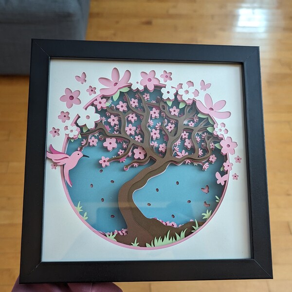 3D Cherry Blossom Shadow Box, Spring Shadow Box, Japanese Cherry Tree ...