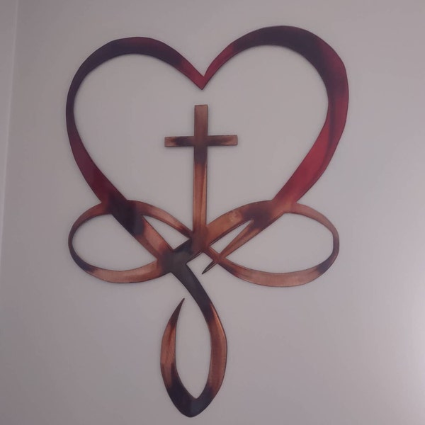 Eternal Love: Infinity Heart Cross Metal Wall Art - Steel, Copper ...